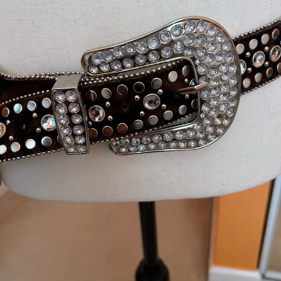 Accessories | Brown Faux Fur Western Style Blinged Out Belt | Poshmark